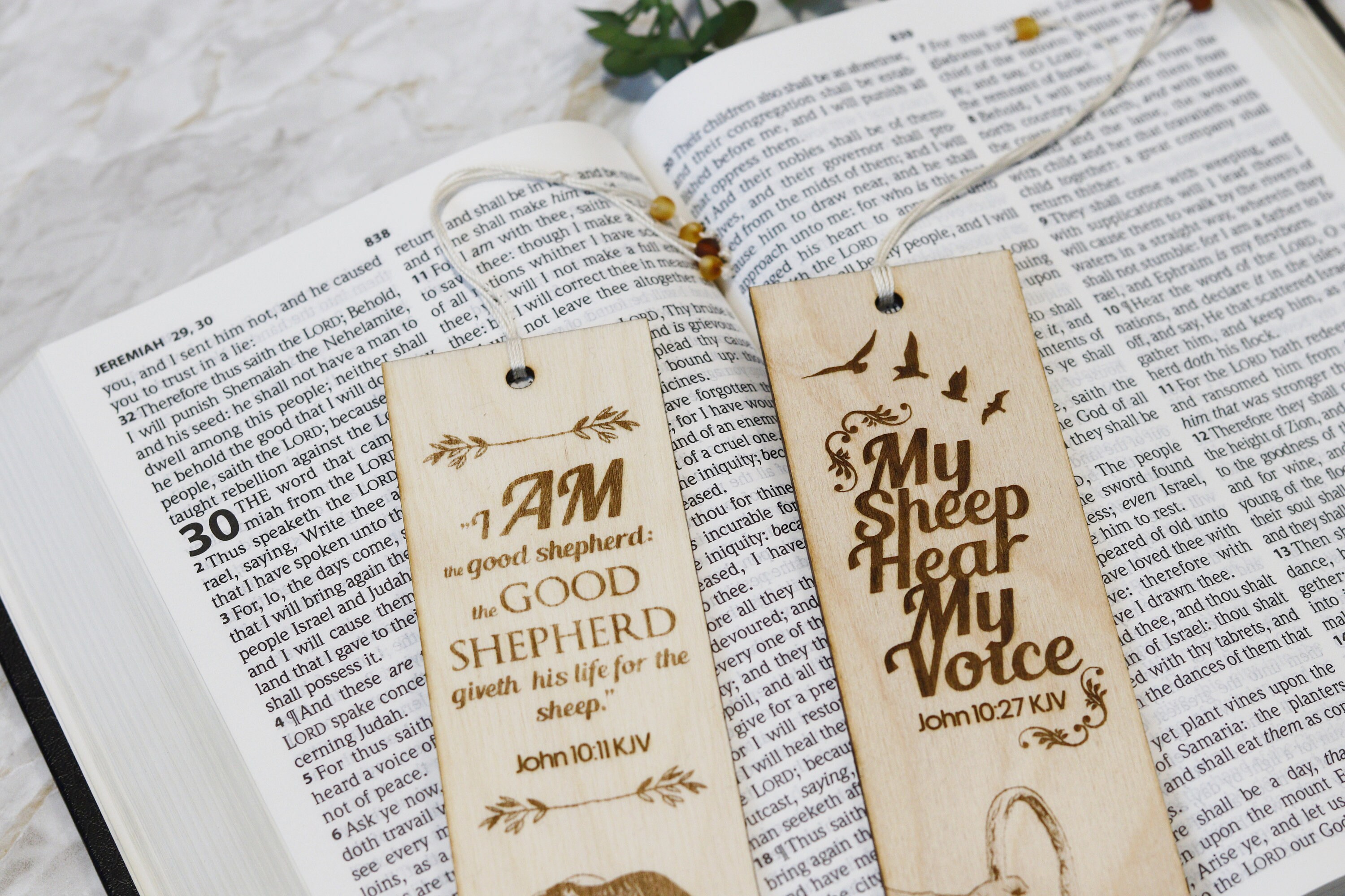 Set of 2 Engraved Christian Bible Verse Wooden Bookmarks With Real ...
