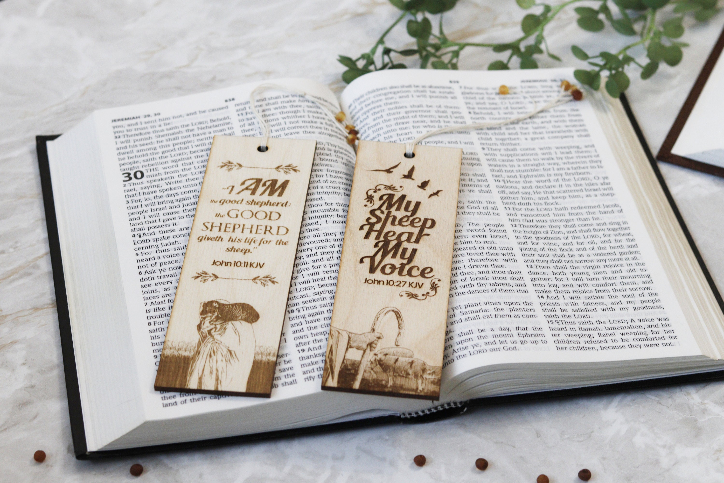 Set of 2 Engraved Christian Bible Verse Wooden Bookmarks With Real ...