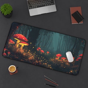 Mushroom Desk Mat | Cozy Gamer Decor, Dark Cottagecore Nature, Magical ...
