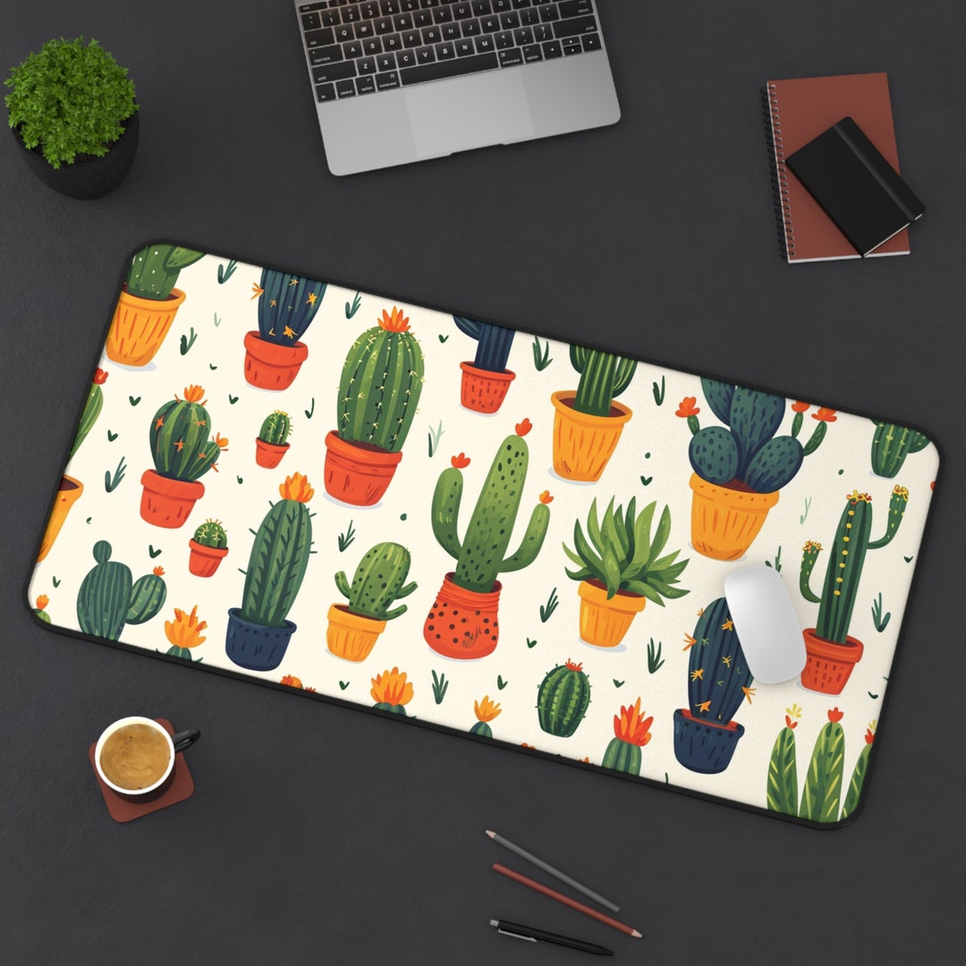 Cute Watercolor Cactus Desk Mat | Cozy Gamer Decor, Cactus Aesthetic ...