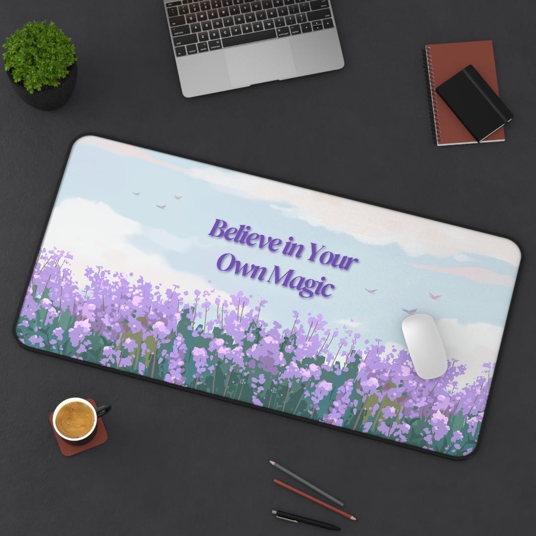 Cute Desk Mat: Cozy Gamer Decor, Cute Watercolor Lavender, Motivational ...