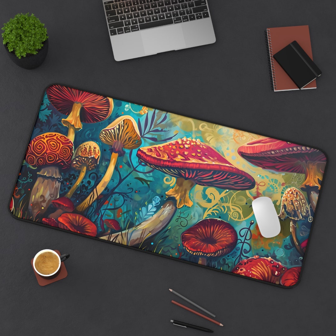 Red Mushroom Desk Mat | Cute Aesthetic Plants | Vibrant and Colorful ...