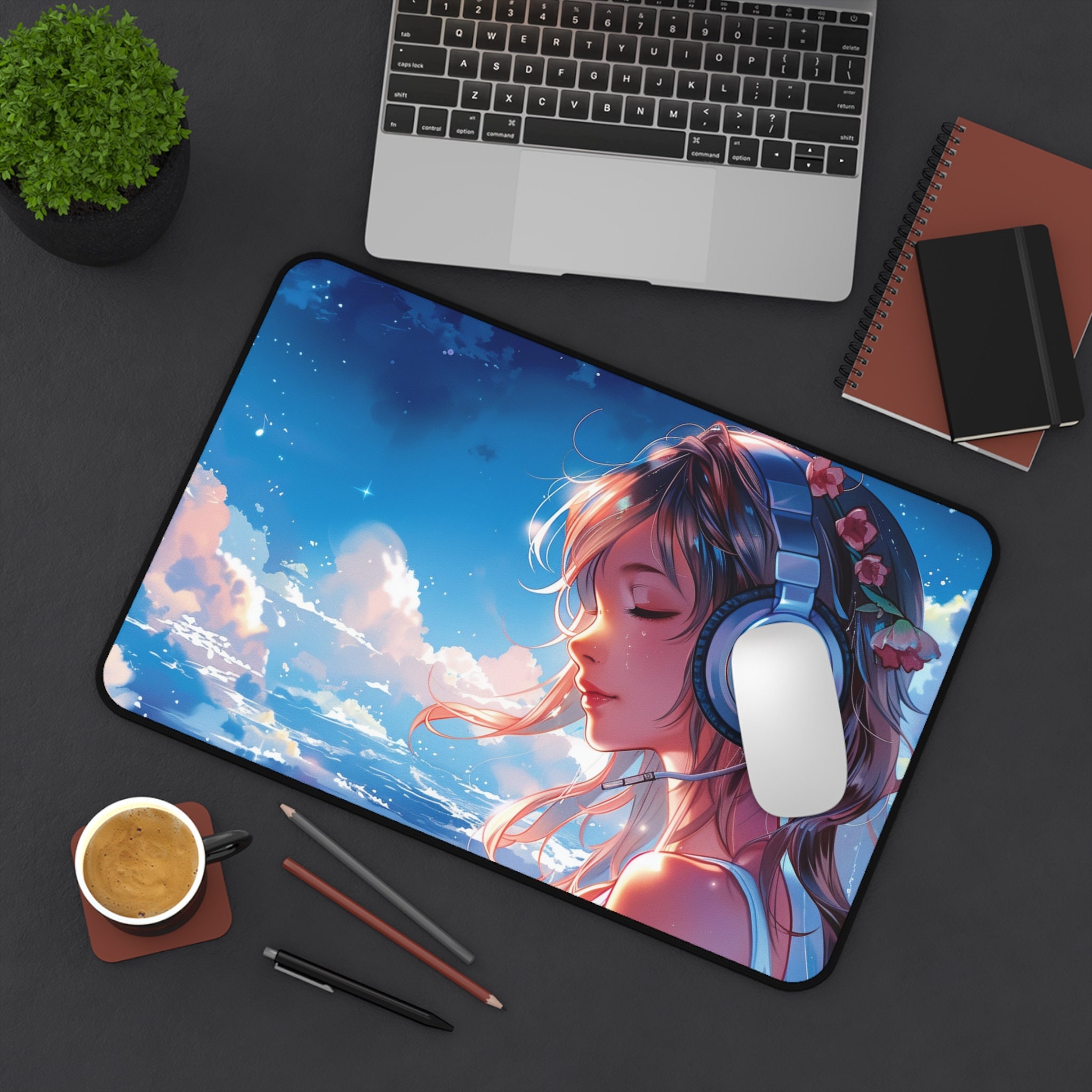 Cute Lofi Anime Desk Mat Lofi Aesthetic Keyboard & Gaming Mat Cute ...