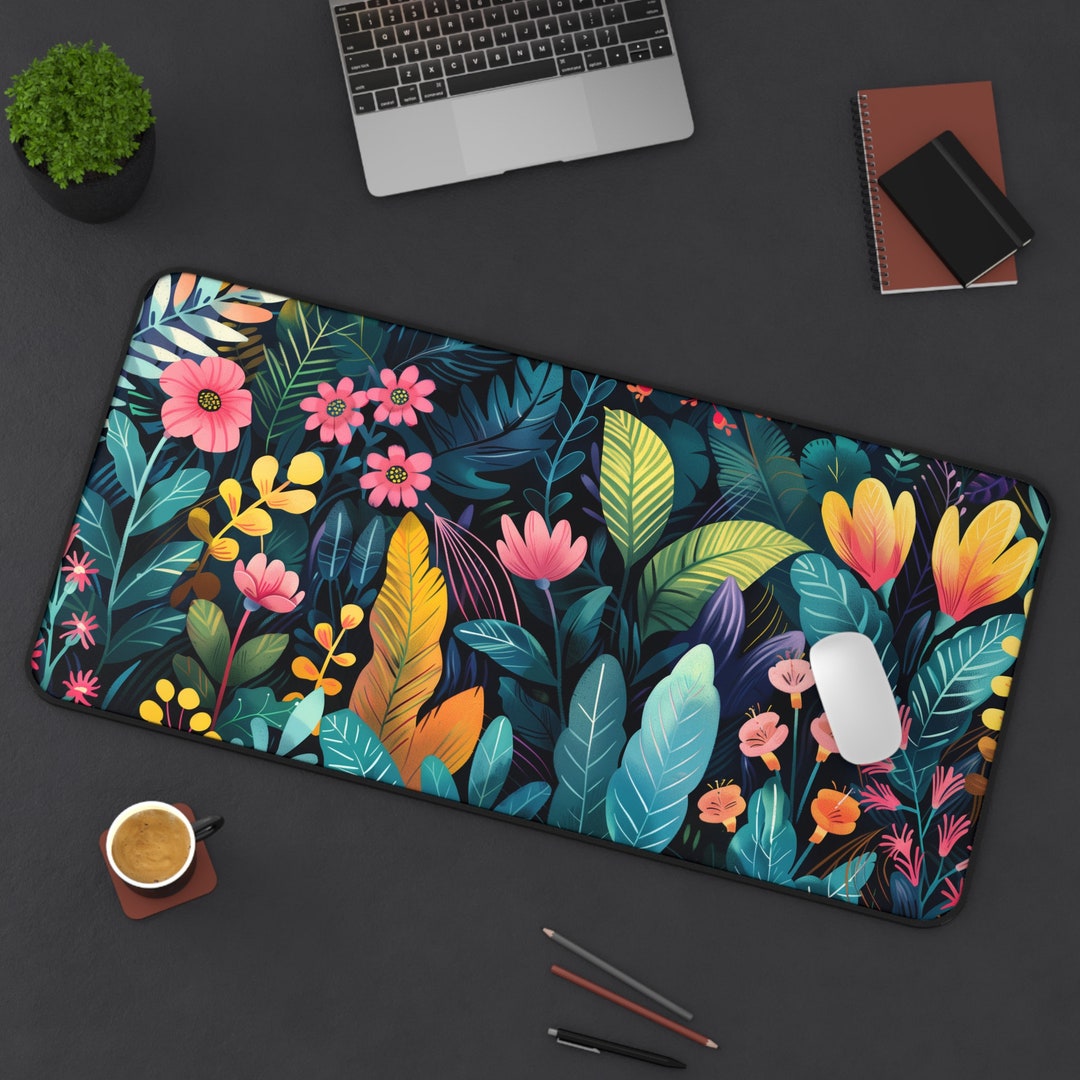 Botanical Desk Mat: Cozy Gamer Deskmat, Cute Floral Paterrn ...