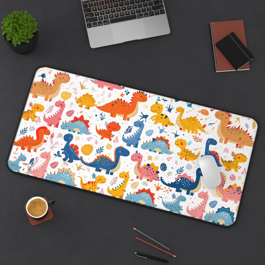 Funny Dinos Desk Mat: Cute Dinosaurs Aesthetic Decor, Cozy Custom Large ...