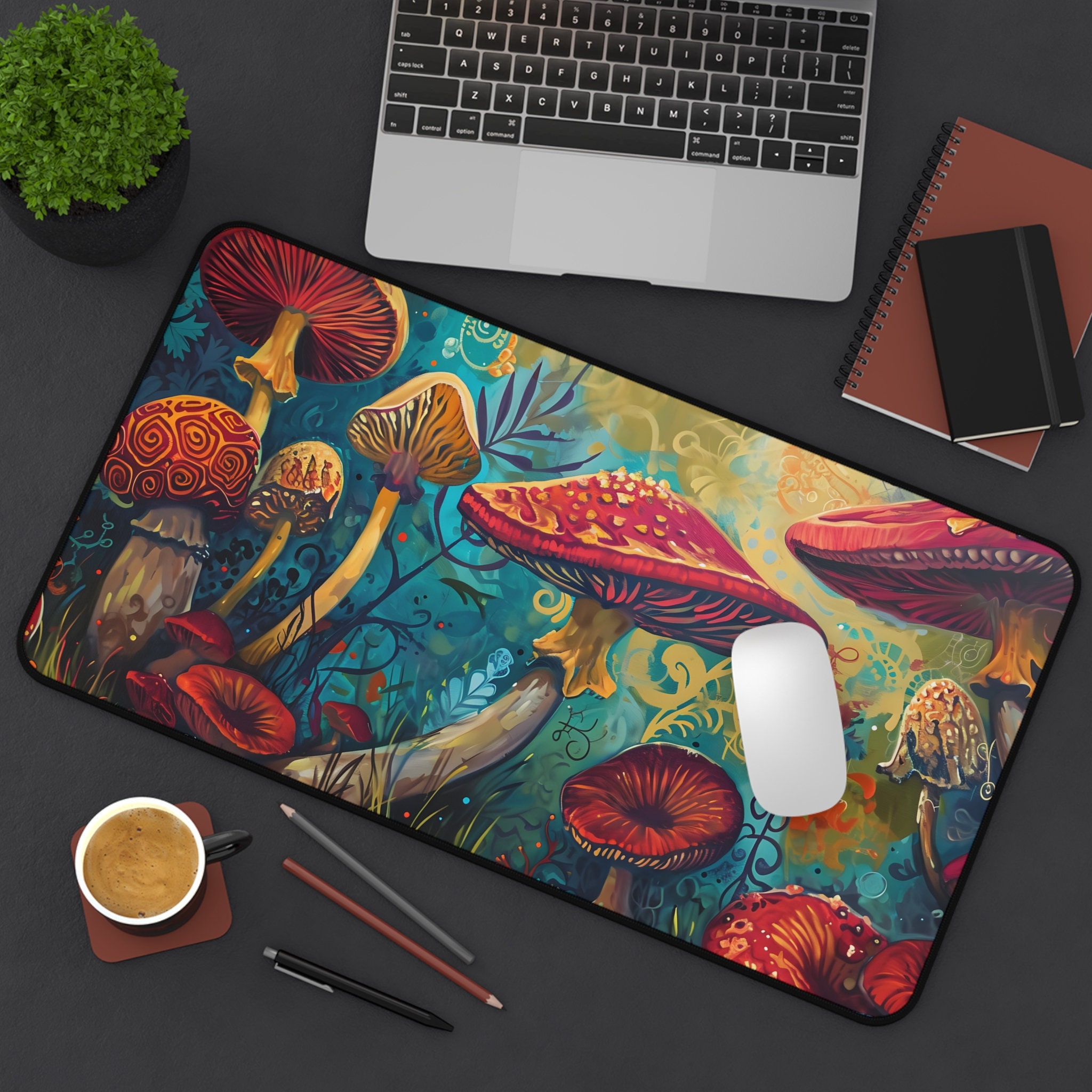 Red Mushroom Desk Mat Cute Aesthetic Plants Vibrant and Colorful ...