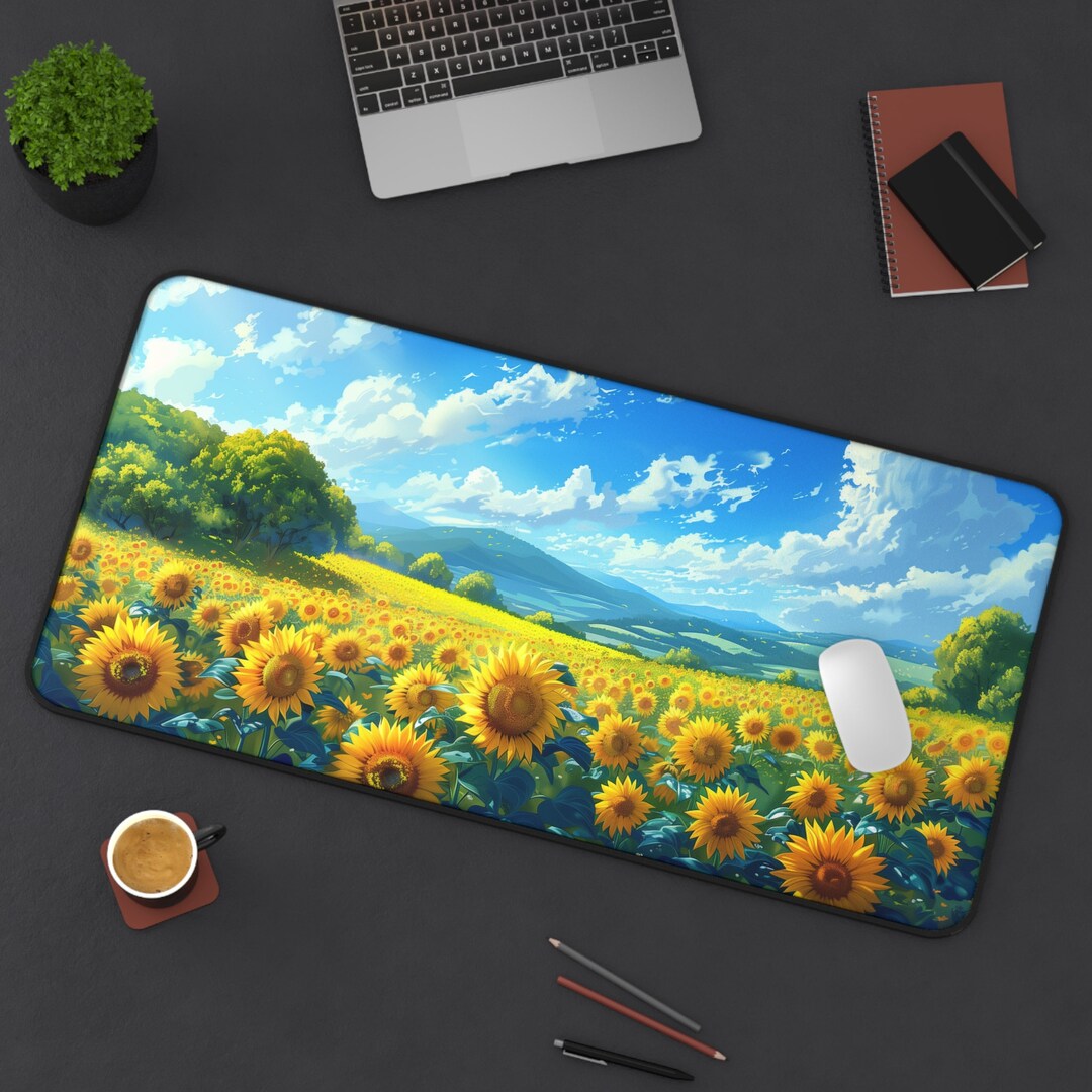 Sunflower Landscape Desk Mat: Cozy Fantasy Gamer Deskmat, Kawaii ...