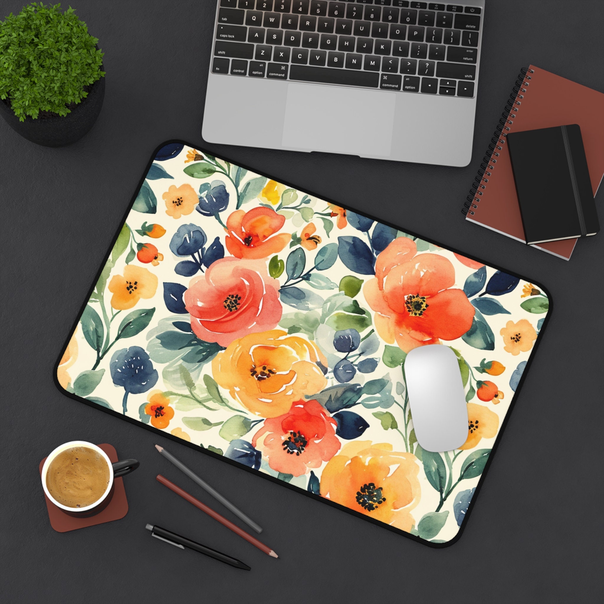 Botanical Desk Mat: Cozy Gamer Deskmat With Watercolor Floral Paterrn ...