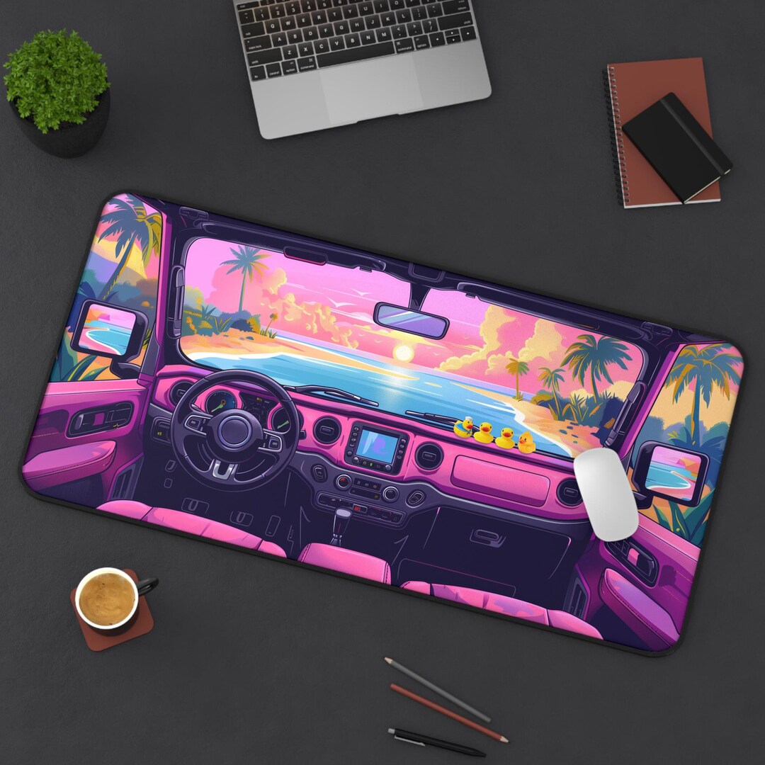 Cute Retro SUV & Duck Deskmat, Offroad Ducking Mousepad, Beach ...
