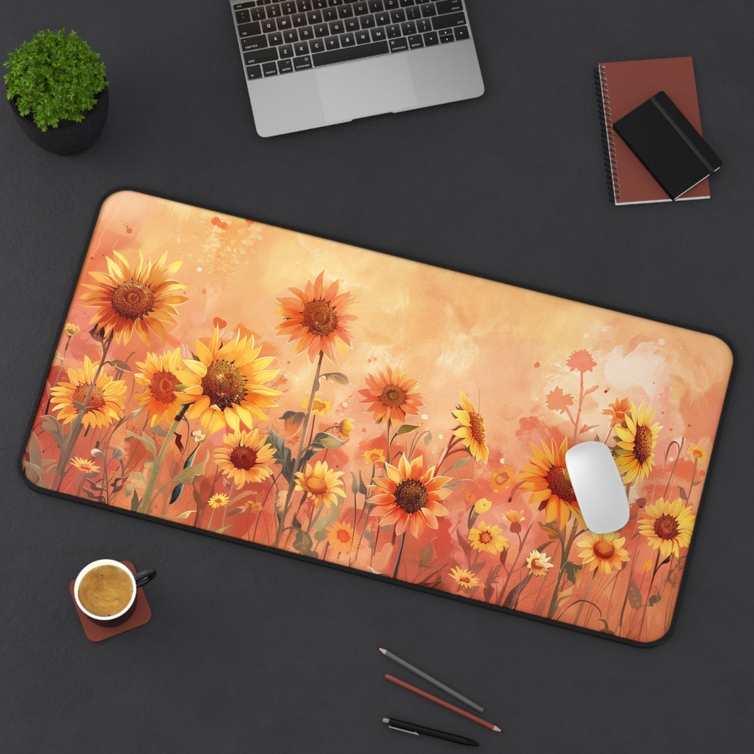 Sunflower Landscape Desk Mat: Cozy Fantasy Gamer Deskmat, Pink ...