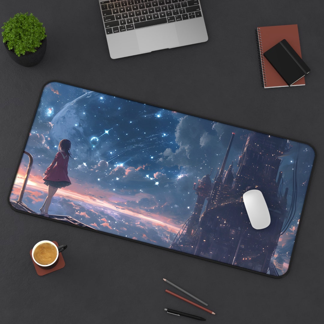 Lofi Anime Desk Mat | Cute Anime Girl | Fantasy Space Stars | Kawaii ...