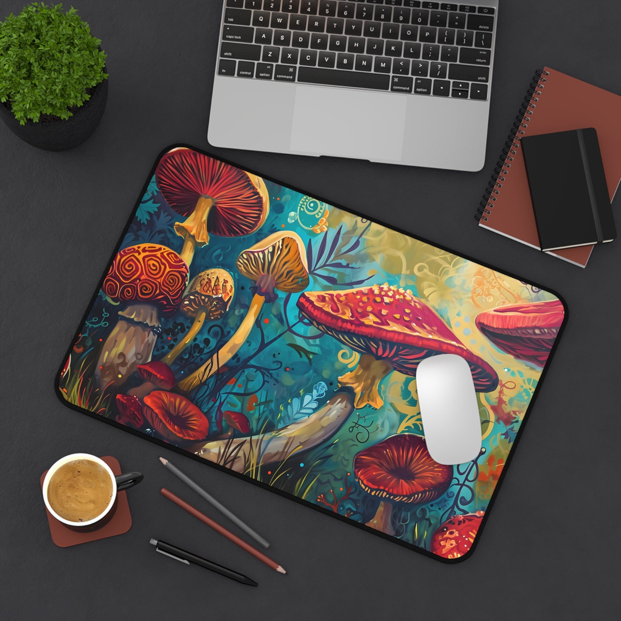 Red Mushroom Desk Mat Cute Aesthetic Plants Vibrant and Colorful ...