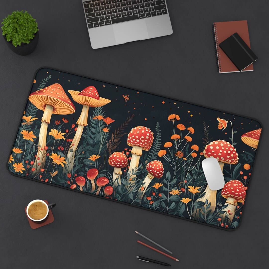 Mushroom Desk Mat | Cute Cozy Gamer Decor, Dark Cottagecore Aesthetic ...