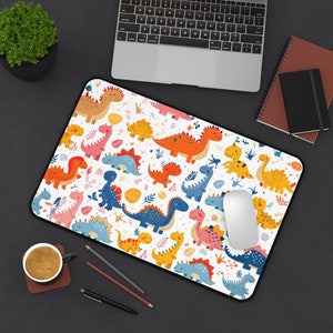 Funny Dinos Desk Mat: Cute Dinosaurs Aesthetic Decor, Cozy Custom Large ...
