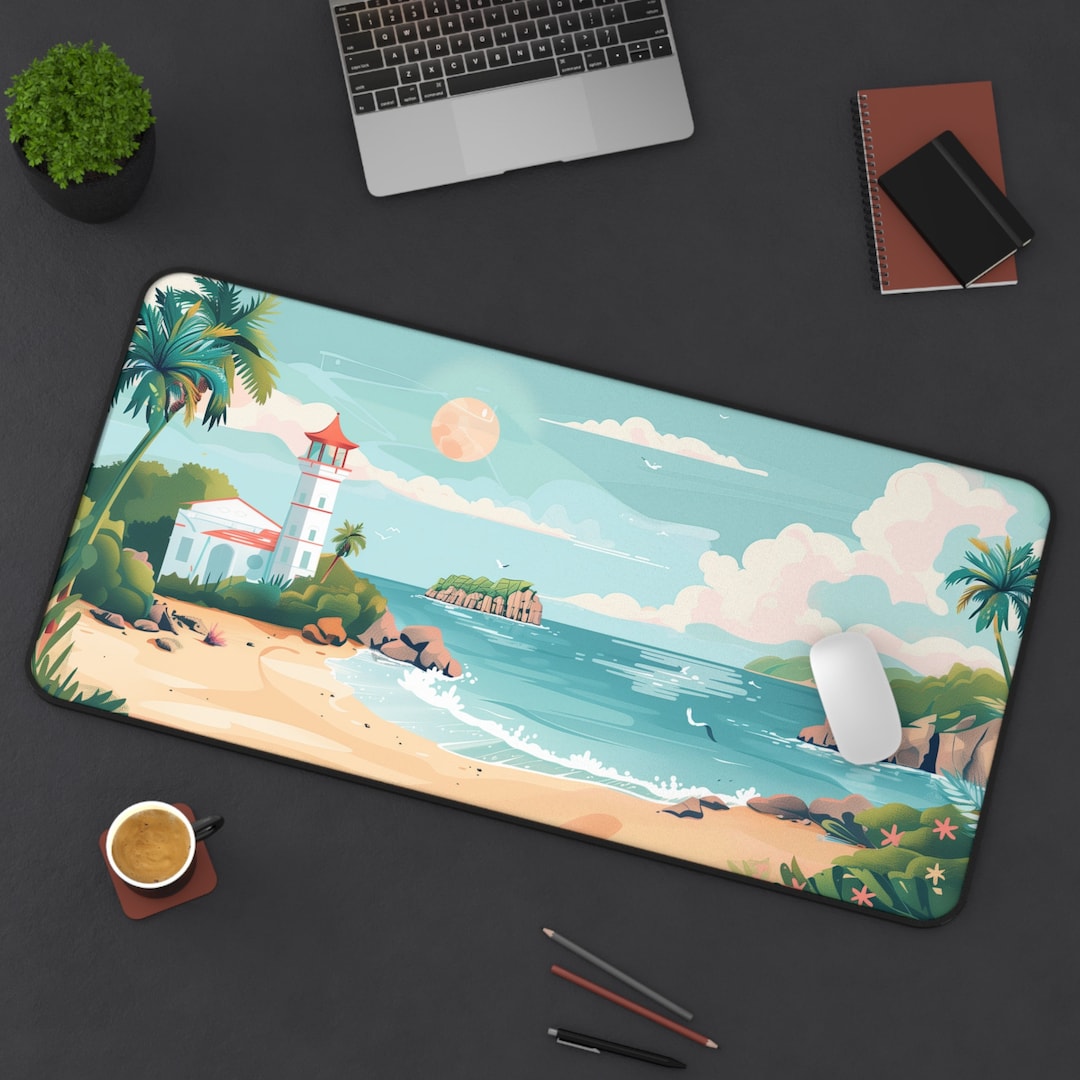 Lighthouse Desk Mat: Cozy Gamer Decor, Lighthouse Beach Aesthetic ...
