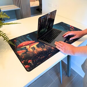 Mushroom Desk Mat | Cozy Gamer Decor, Dark Cottagecore Nature, Magical ...