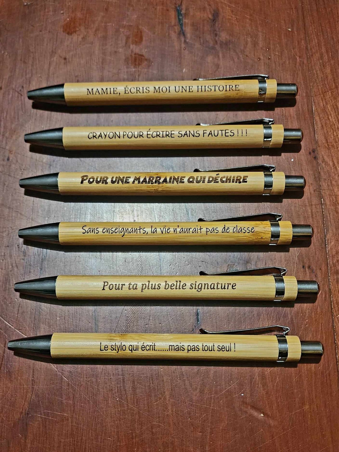 Stylo personnalisé en bois bambou avec pochette cadeau offerte un ...