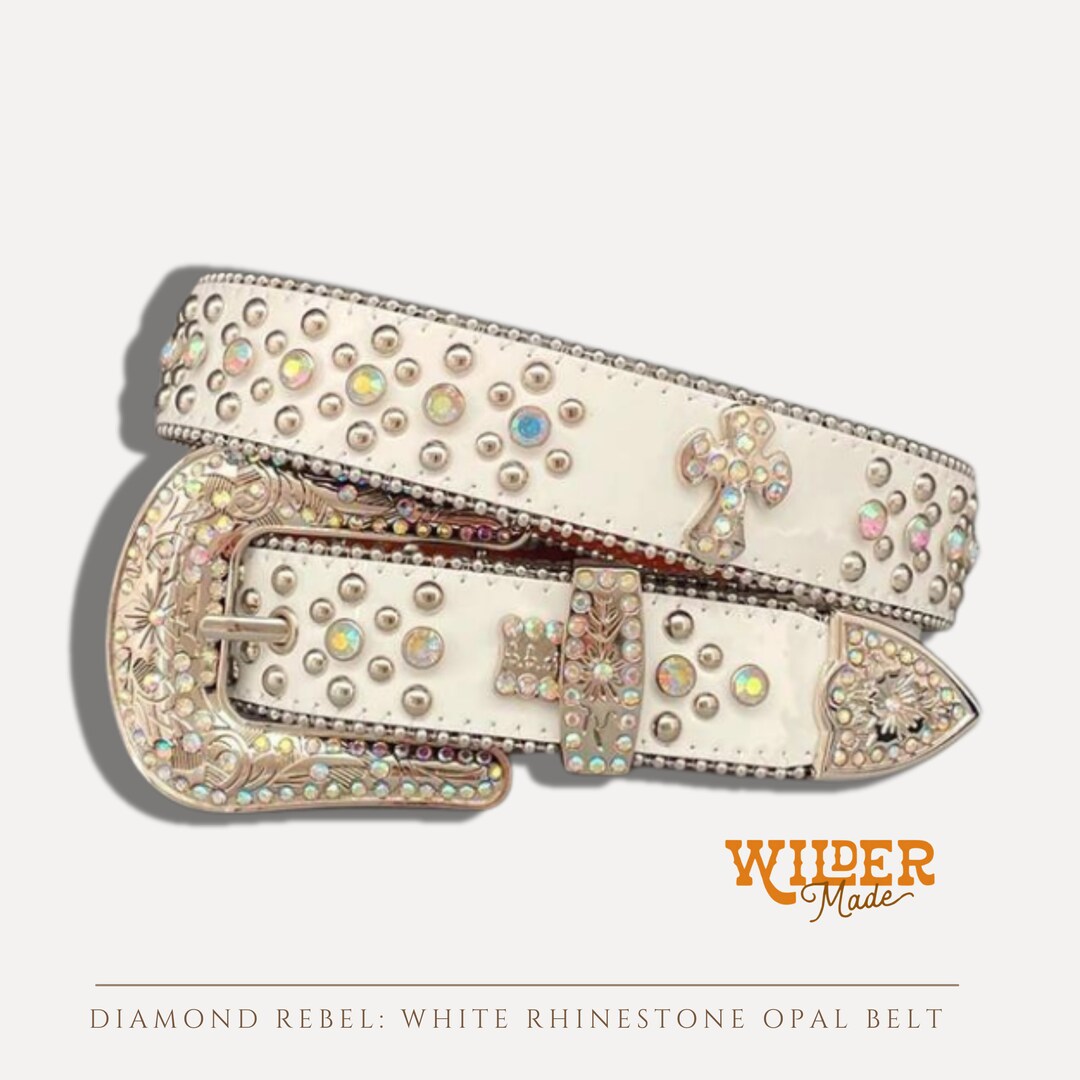 Diamond Rebel White Western Rhinestone and Opal Belt Y2K Bling Cowgirl ...