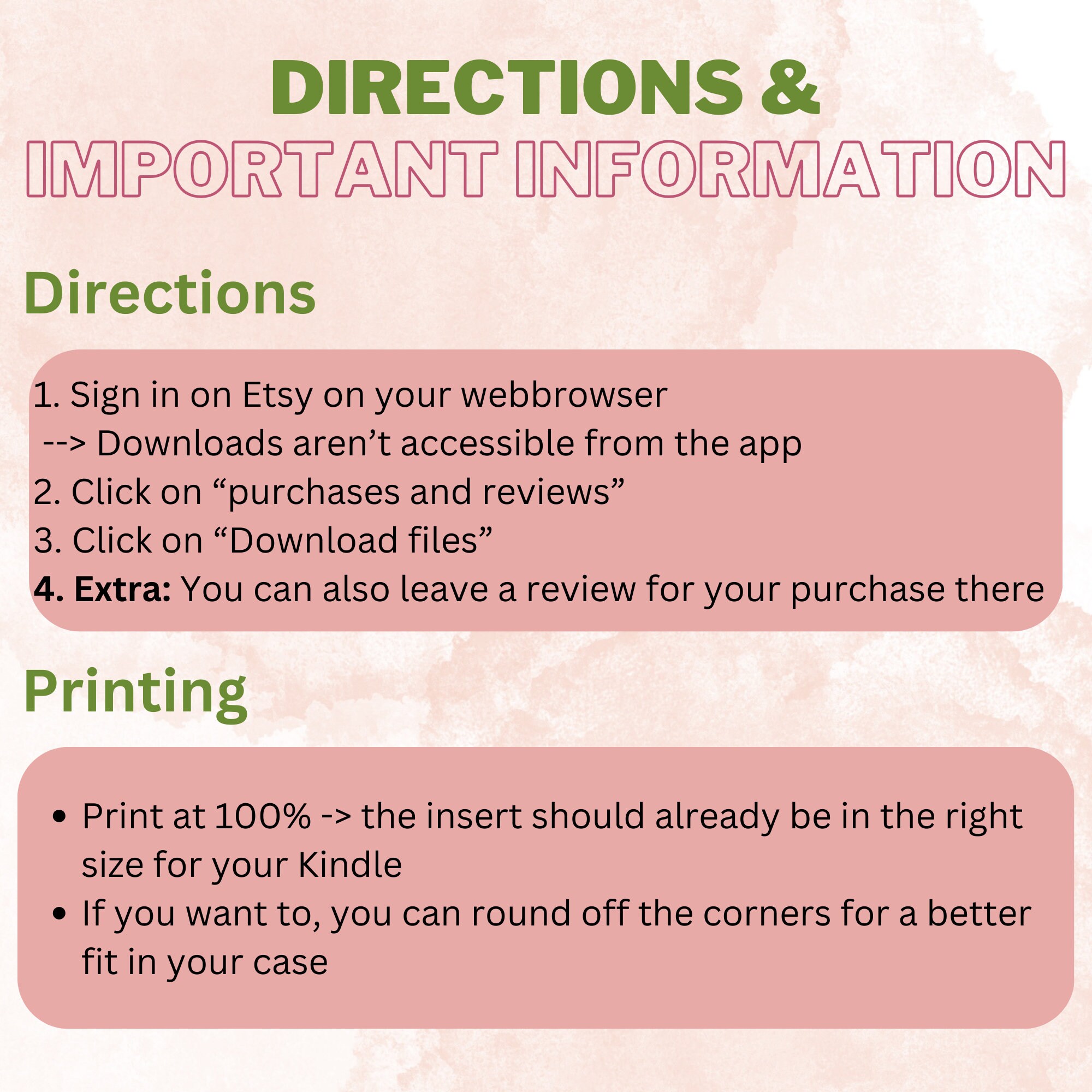 PINK Kindle Insert for Clear Case for Paperwhite Basic Oasis - Kindle ...