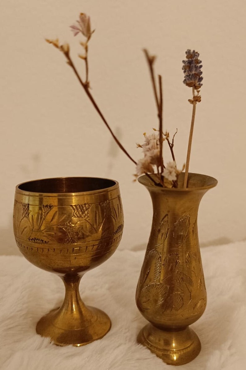 Etched Floral Pattern Mini Brass Vases, Made in India - Etsy