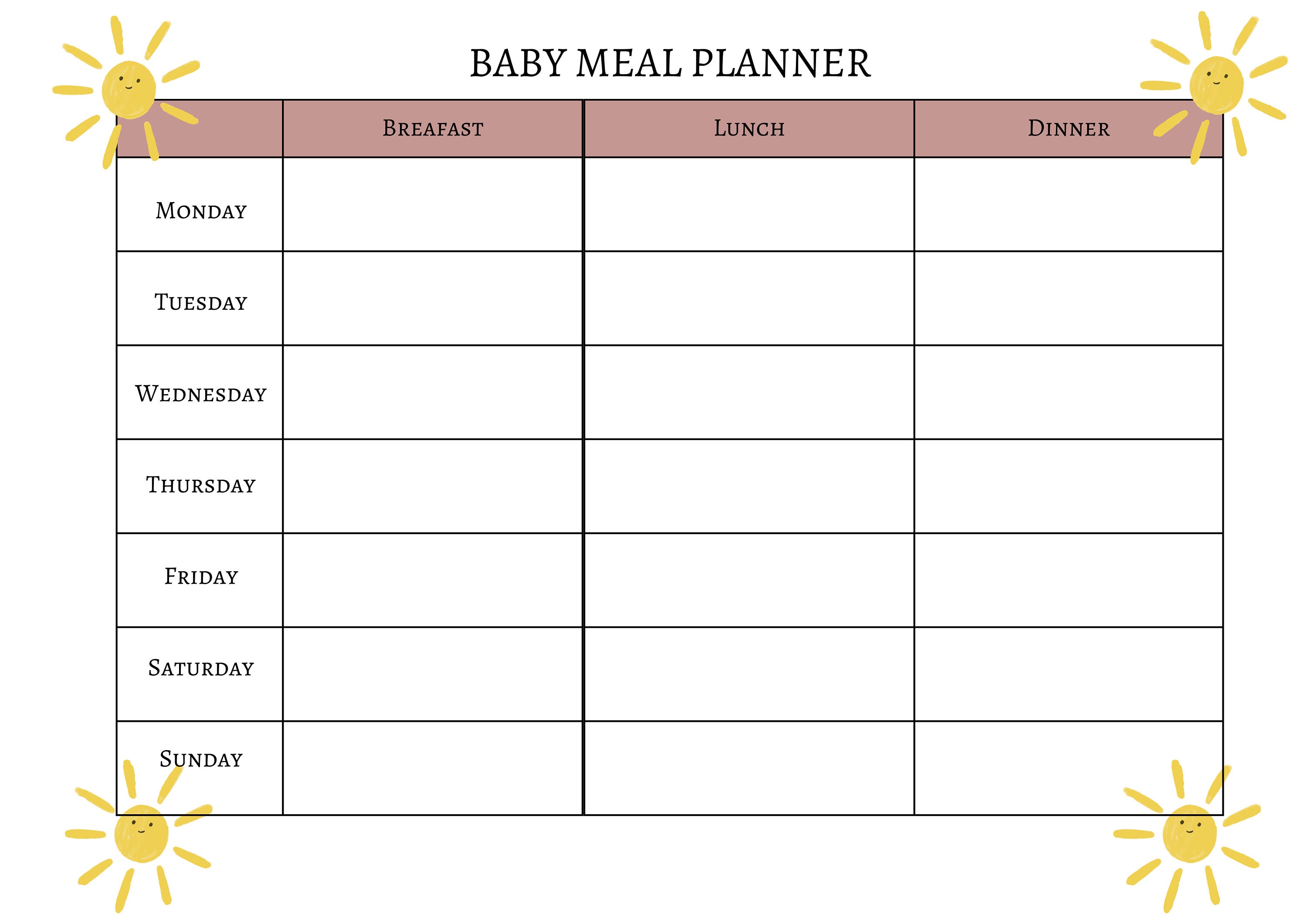 Baby Meal Planner Printable | Instant Download PDF | Monday to Friday ...