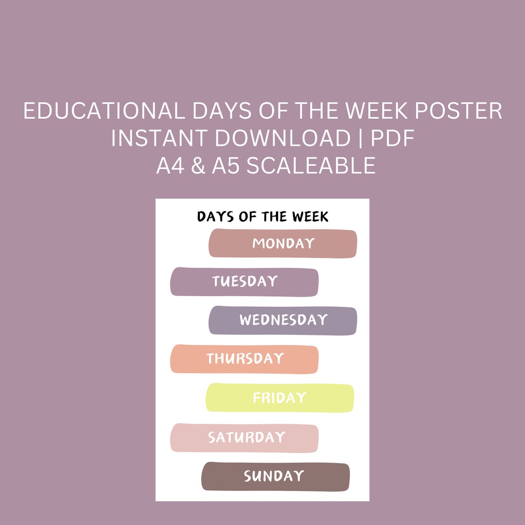 Educational Poster Instant Download | Days of the Week | Classroom ...