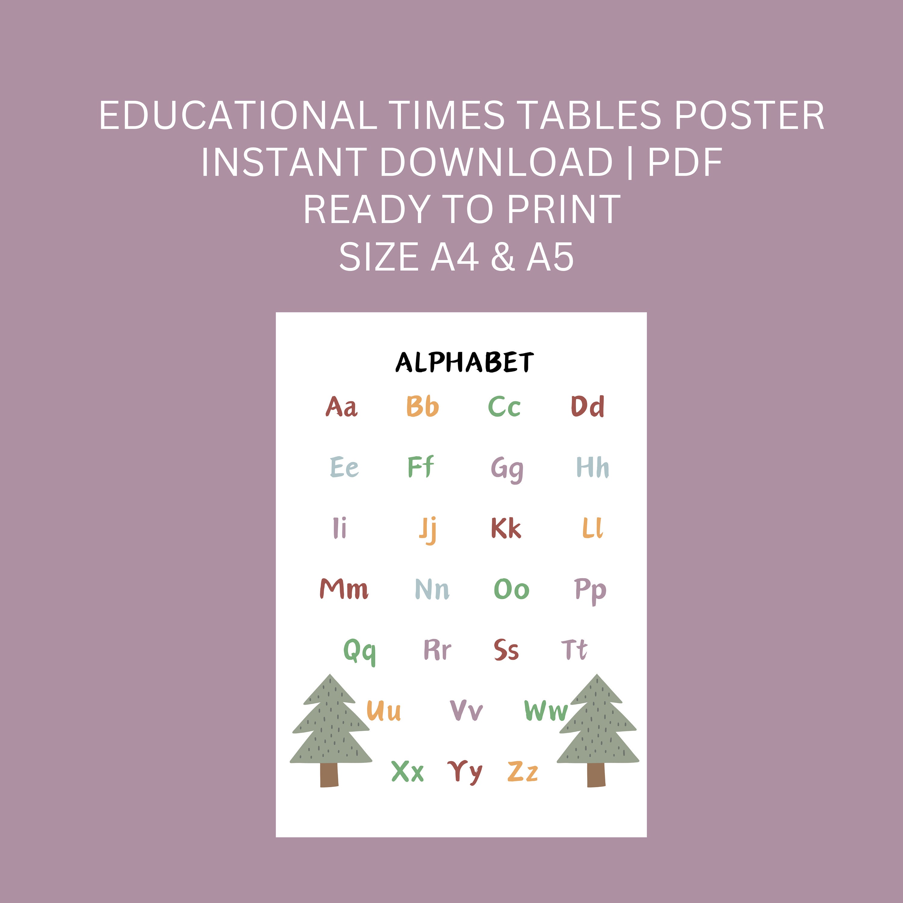 Alphabet Educational Poster for Kids Playroom or Classroom | Instant ...