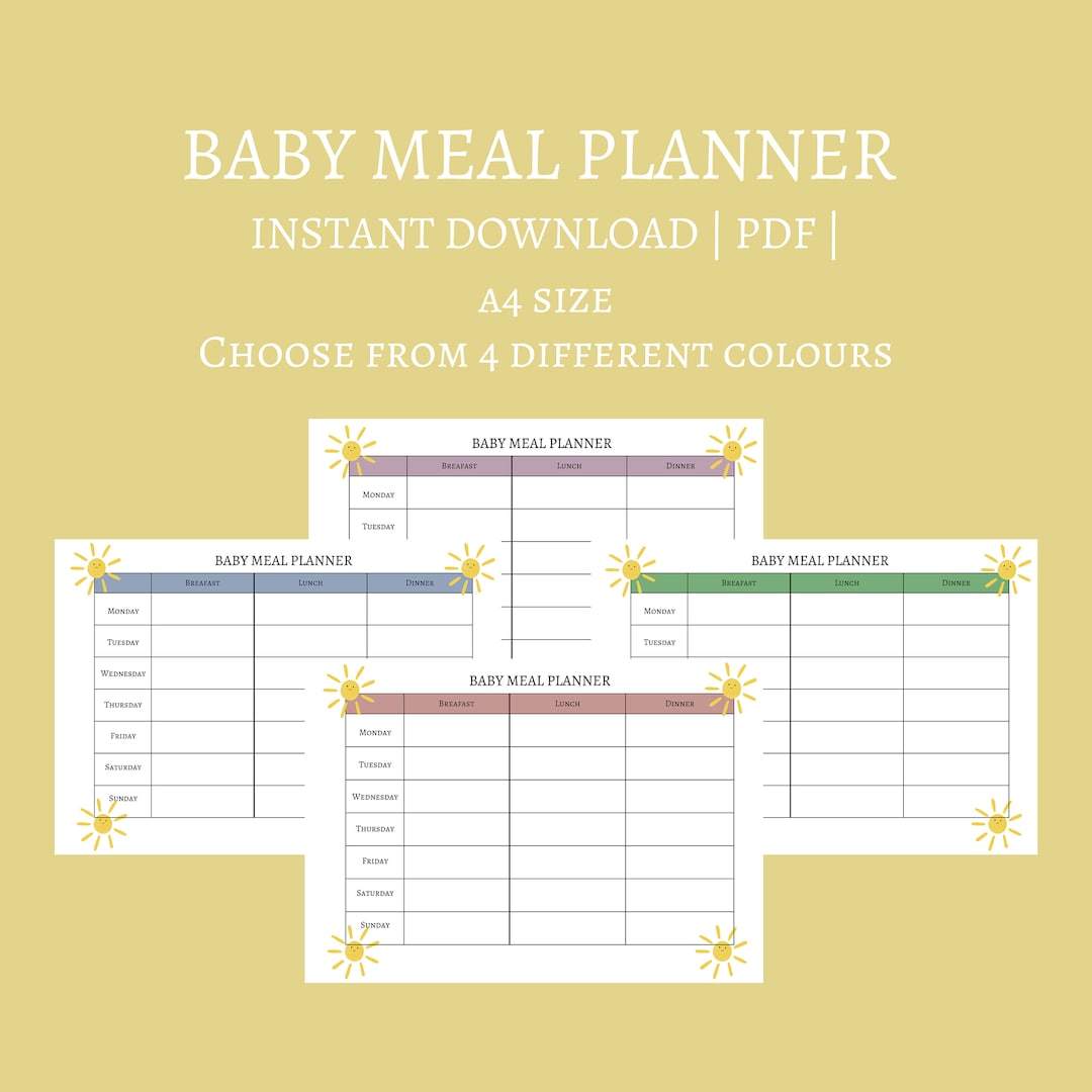 Baby Meal Planner Printable | Instant Download PDF | Monday to Friday ...
