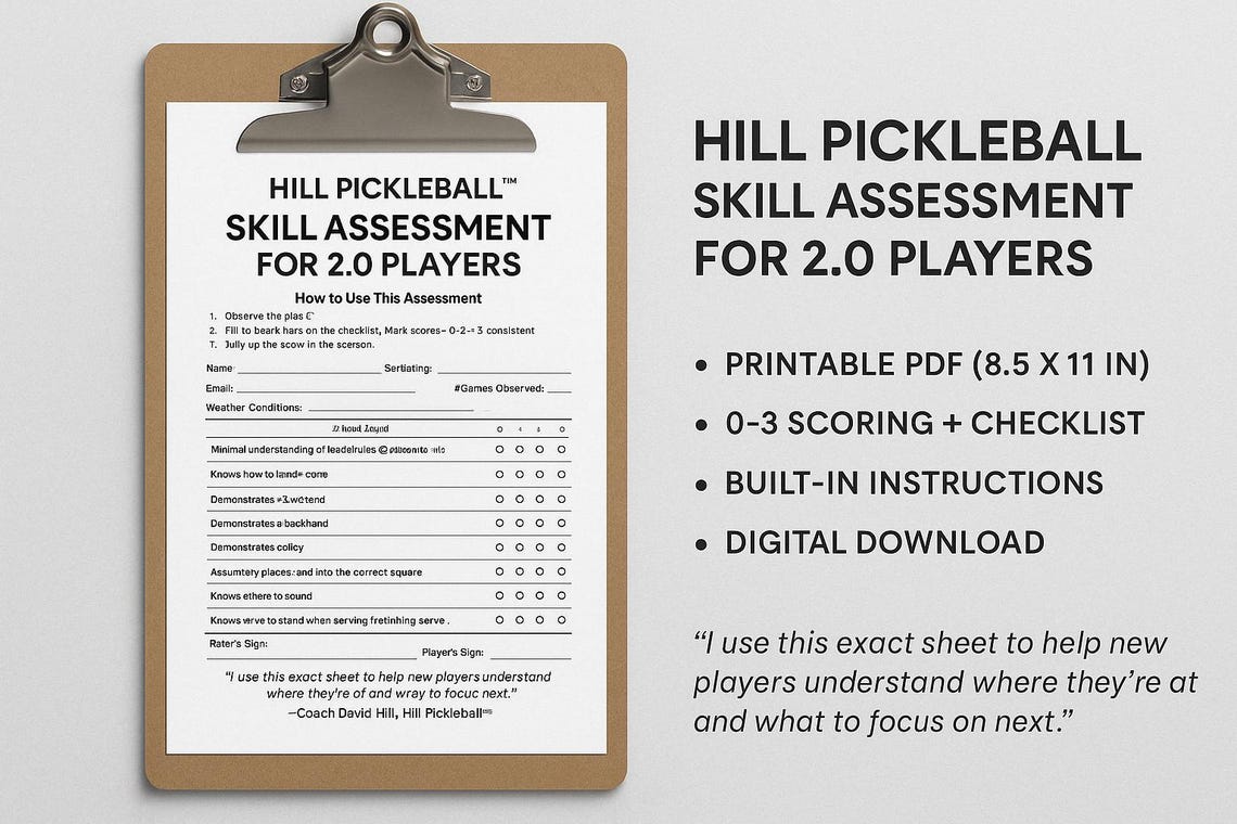 Pickleball 2.0 Skill Assessment Sheet – Printable Player Rating Form ...
