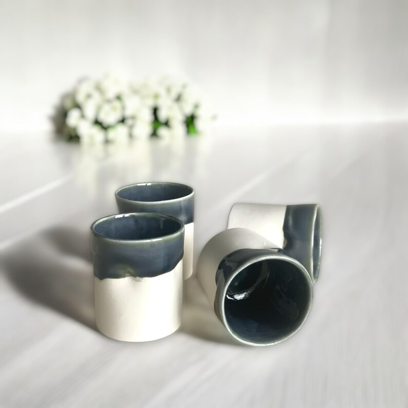 Crumpled Ceramic Espresso Mug Dark Blue Reactive Glaze Thumbprint Mug ...
