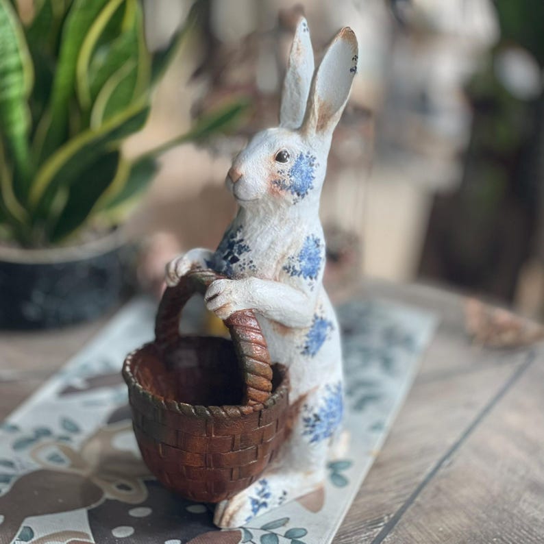 Large Easter Bunny Decor With Basket Planter, Rabbit Statues for Garden ...