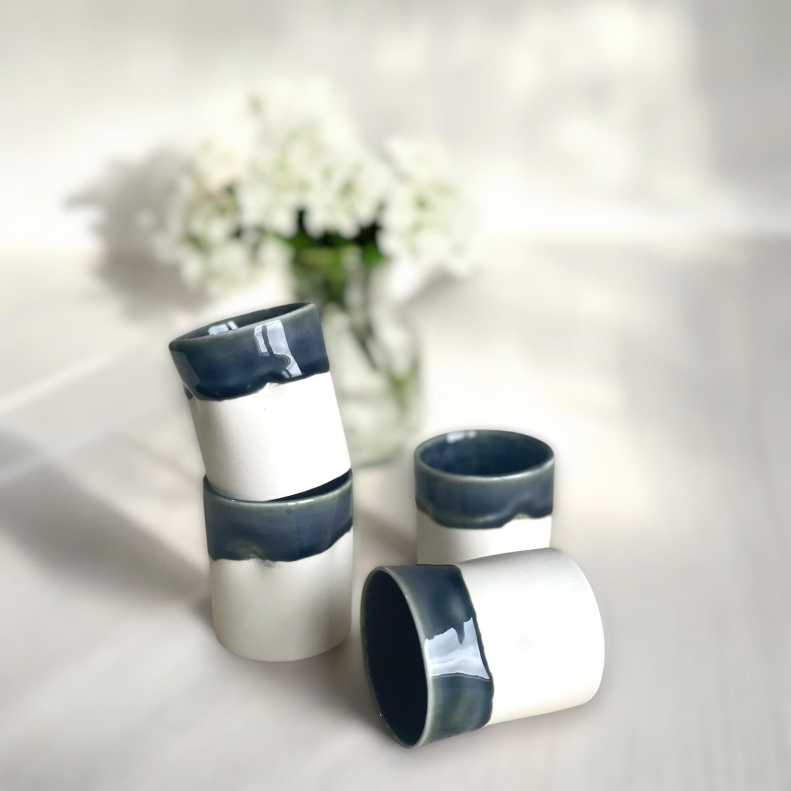 Crumpled Ceramic Espresso Mug Dark Blue Reactive Glaze Thumbprint Mug ...