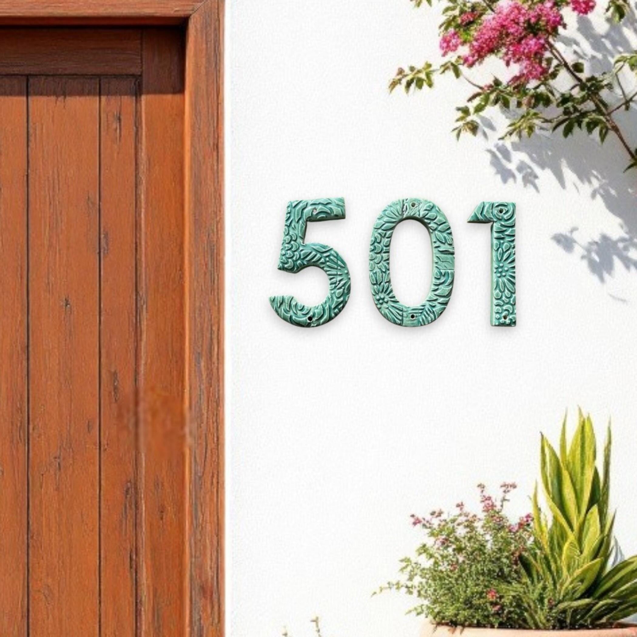 Aqua Green Ceramic House Numbers - Decorative Pottery Address Number ...