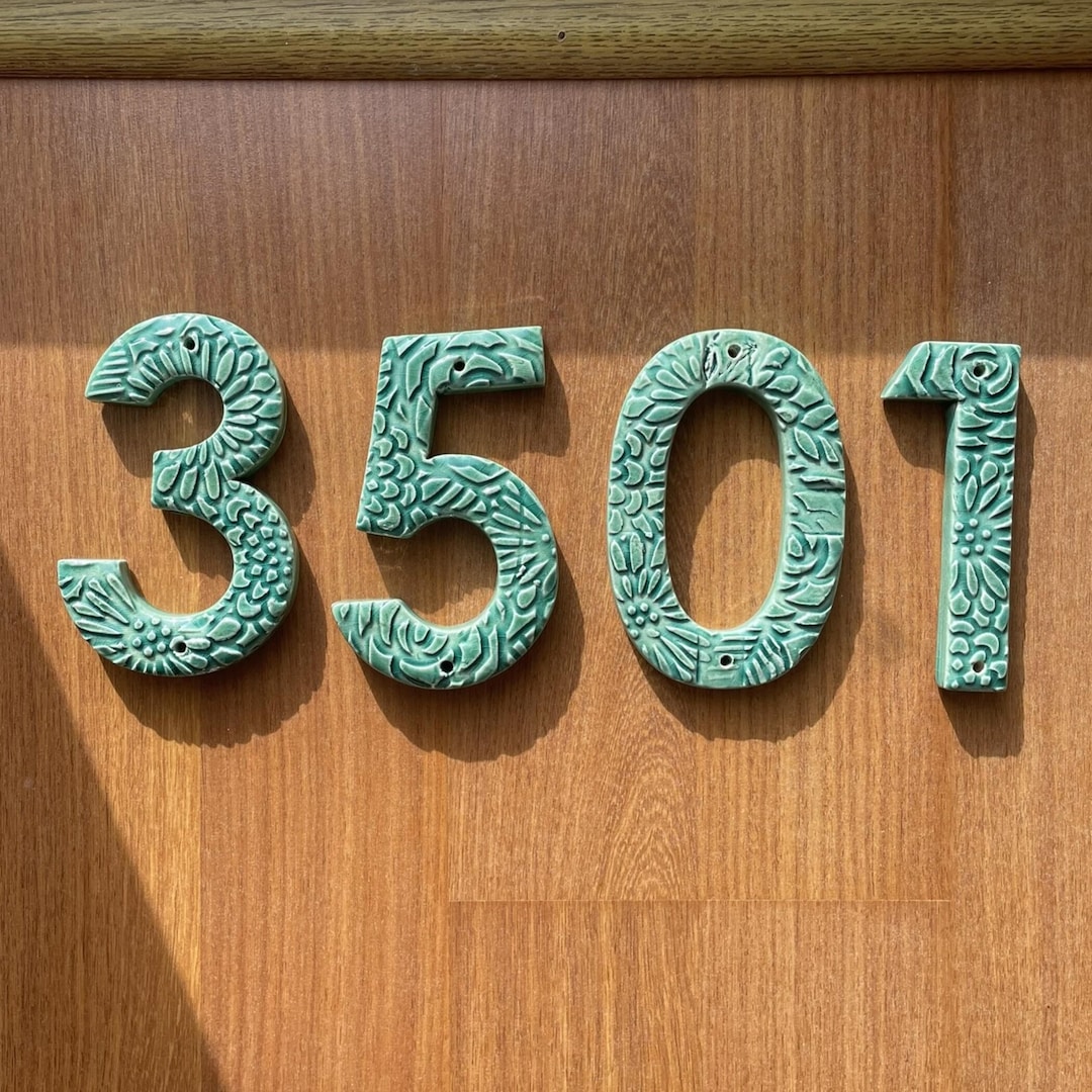 Aqua Green Ceramic House Numbers - Decorative Pottery Address Number ...