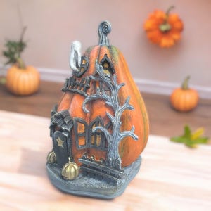 Haunted Halloween Pumpkin House, Cute Ghost and Pumpkin Decor, Shabby ...