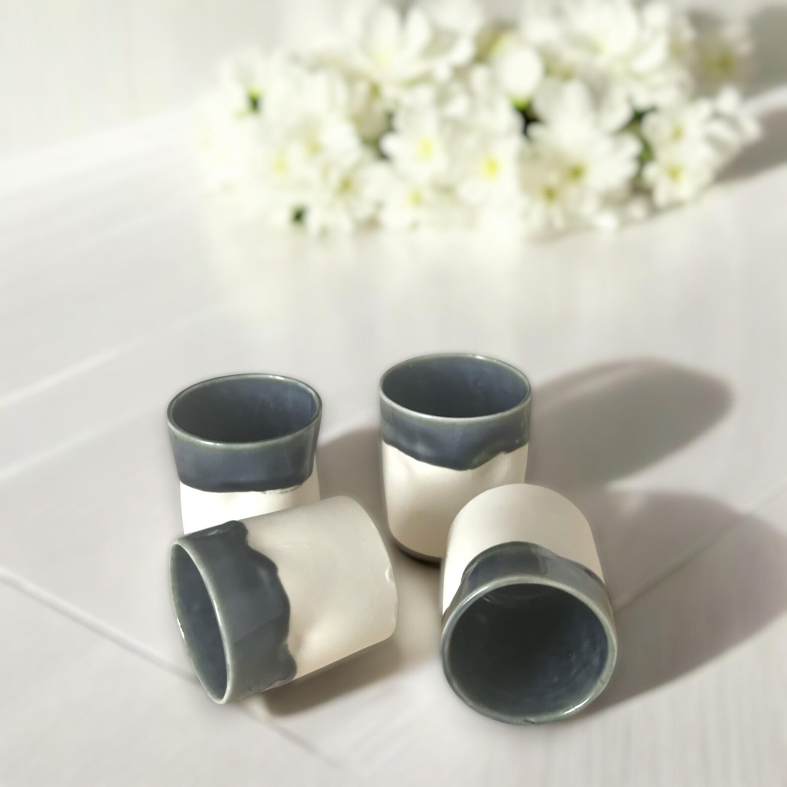 Crumpled Ceramic Espresso Mug Dark Blue Reactive Glaze Thumbprint Mug ...