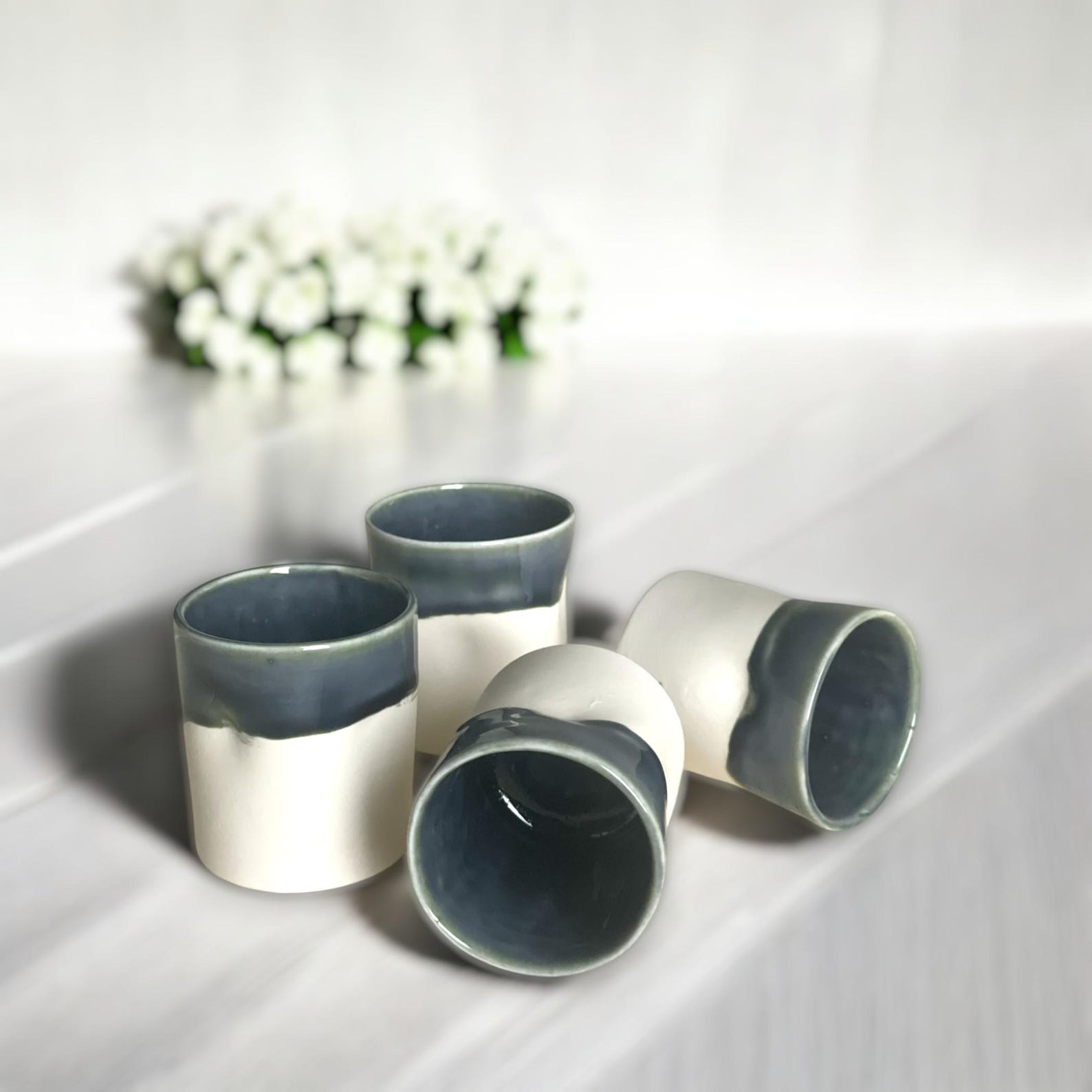 Crumpled Ceramic Espresso Mug Dark Blue Reactive Glaze Thumbprint Mug ...