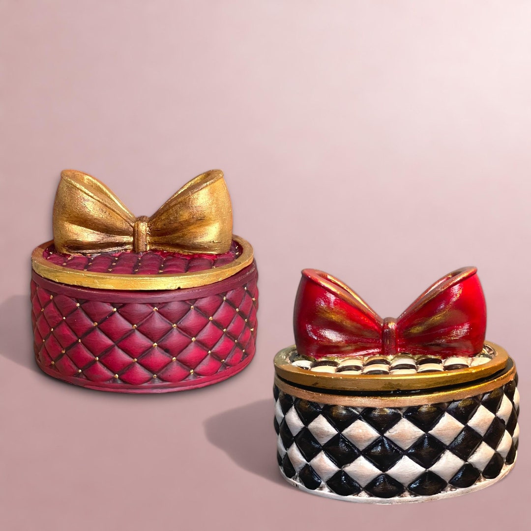 Ceramic Gift Box With Ribbon, Black and White Checkered Round Storage ...