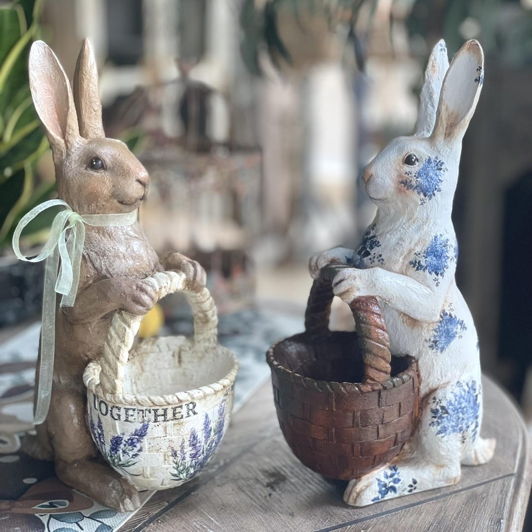 Large Easter Bunny Decor With Basket Planter, Rabbit Statues for Garden ...