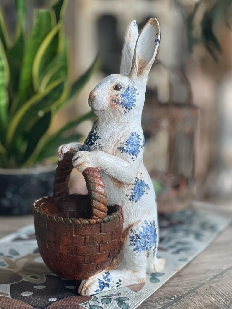 Large Easter Bunny Decor With Basket Planter, Rabbit Statues for Garden ...