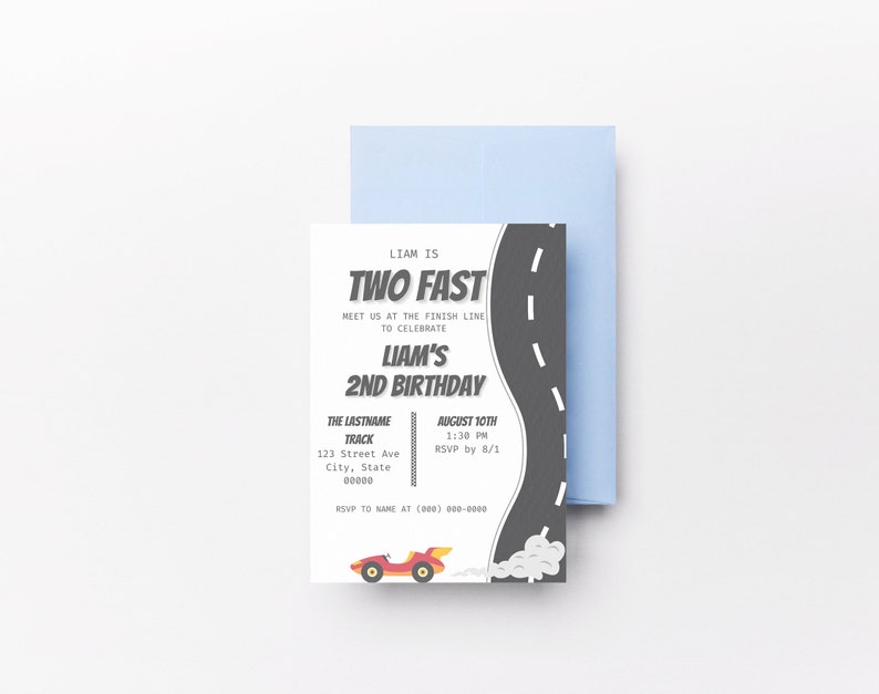 Two Fast Birthday Invitation Template Race Car Theme 2nd Birthday Party ...