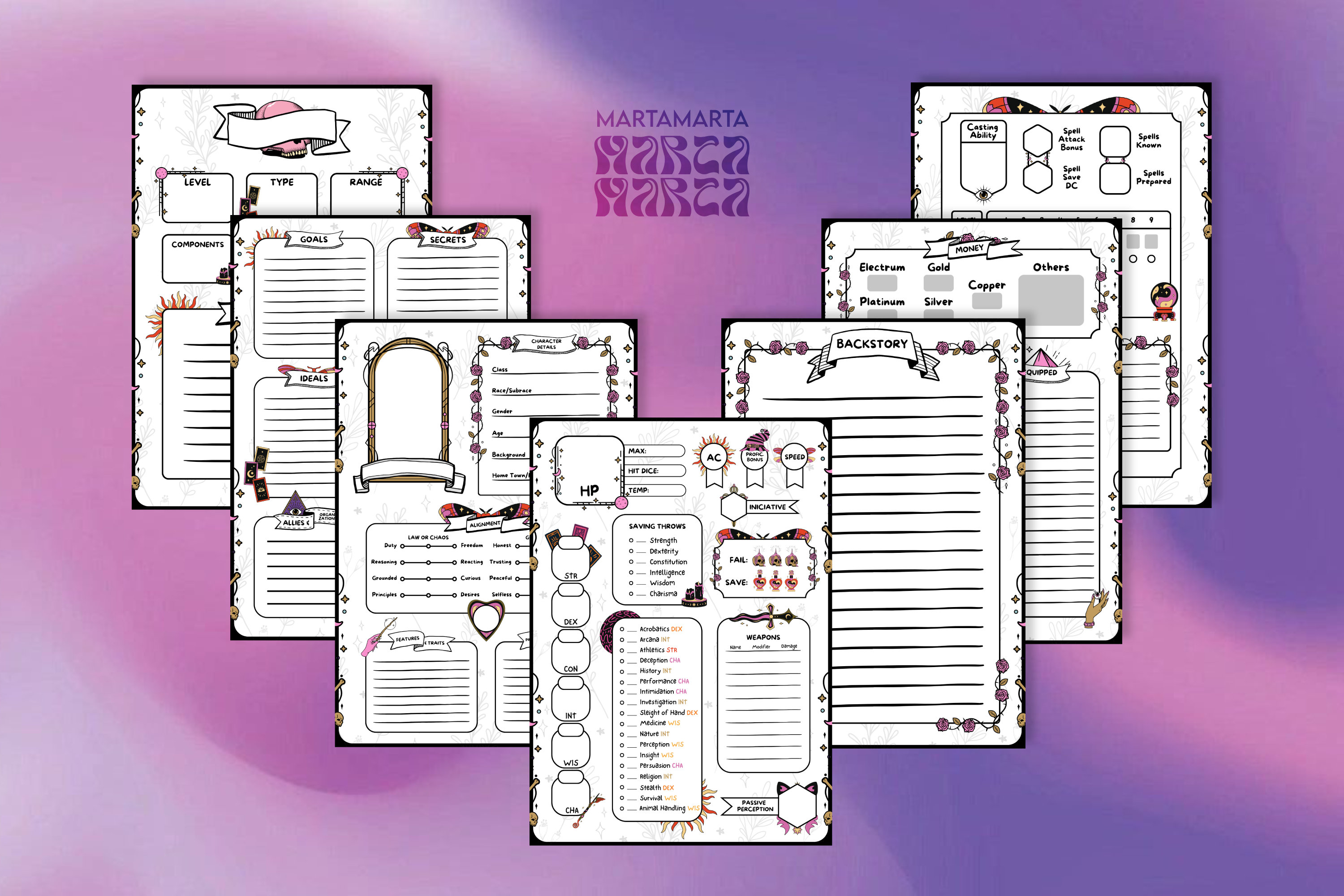 Dnd 5e Character Sheet | Witch Occult Theme | A4 | PDF | Digital ...