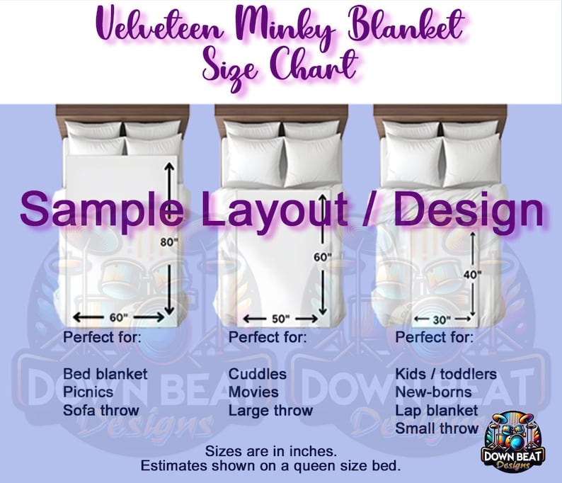 Velveteen Blanket Mockup Size Chart, Throw Blanket Size Chart, Blanket ...