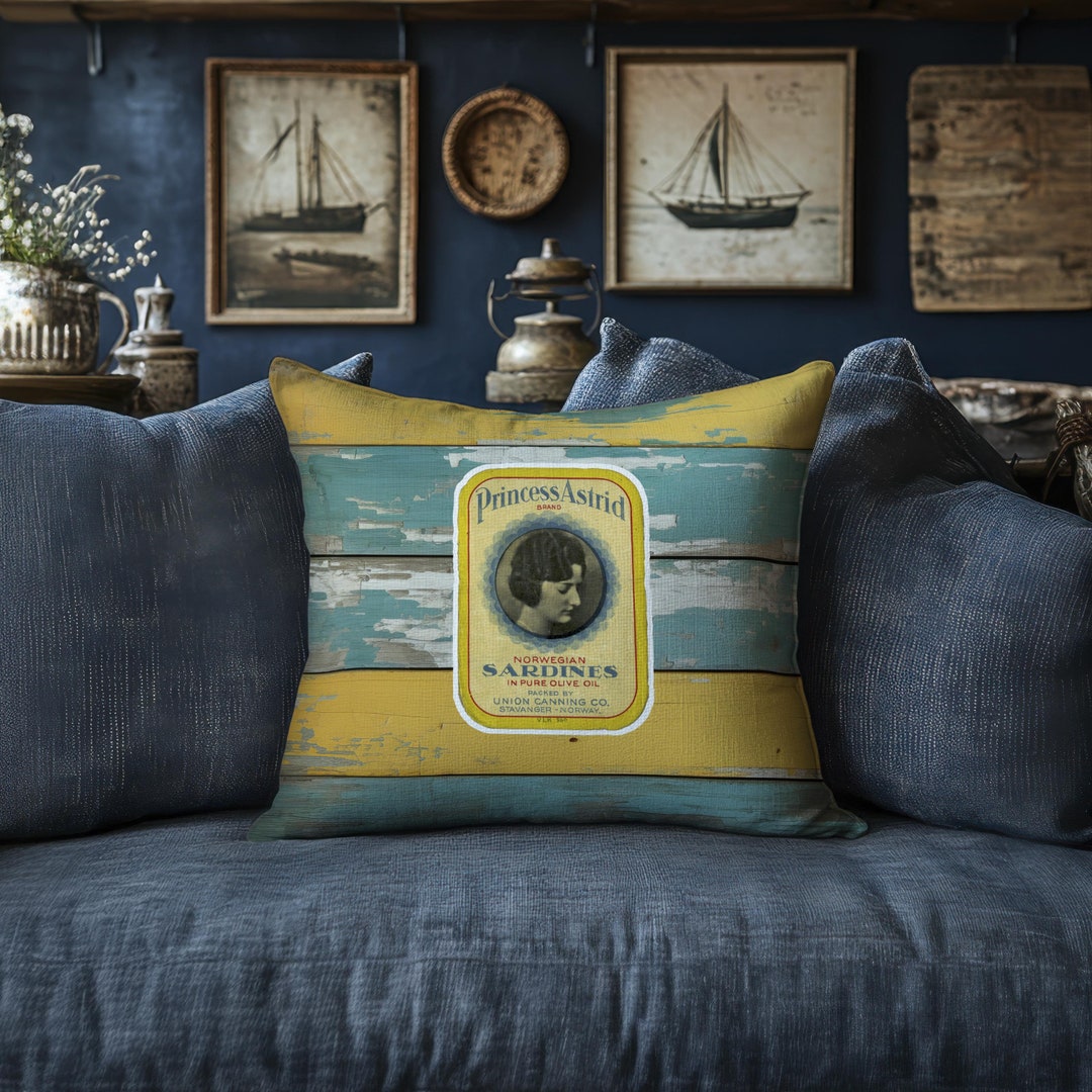 Vintage Princess Astrid Brand Sardine Pillow - Nautical Maritime Home ...