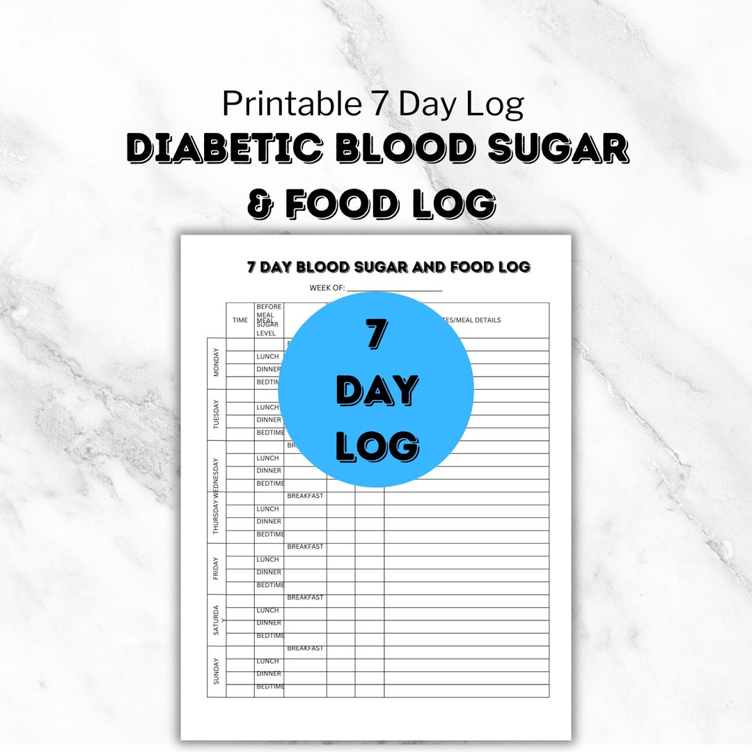 Blood Sugar Log, Diabetic Food Log Printable PDF for Diabetes Journal ...