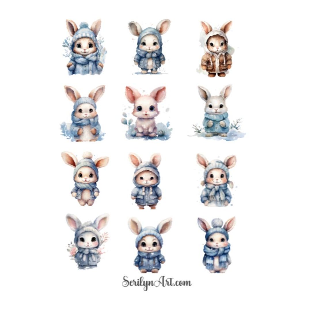 Sticker Sheet Snow Bunnies Themed for Bullet Journal, Scrapbooking ...