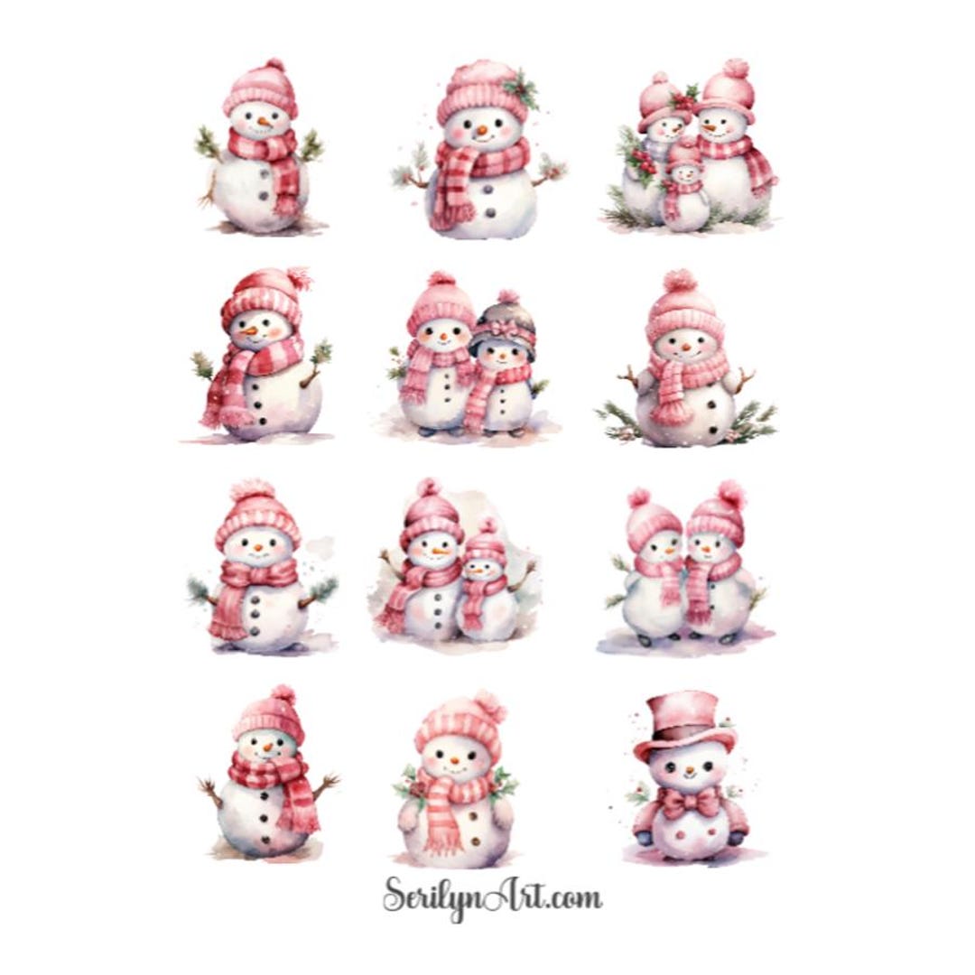Sticker Sheet Pink Snowmen Themed for Bullet Journal, Scrapbooking ...