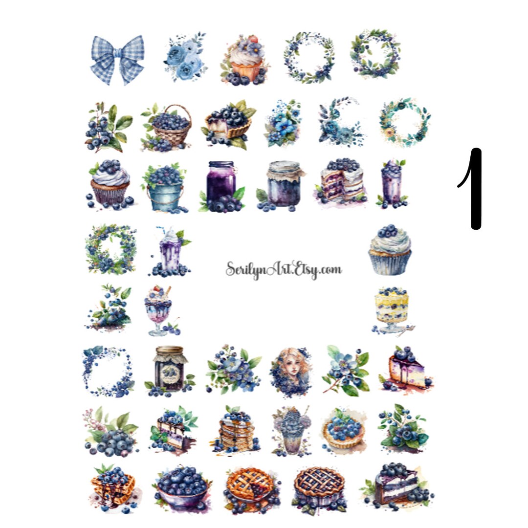 Sticker Sheet Blueberries Themed for Bullet Journals, Planners, Reading ...