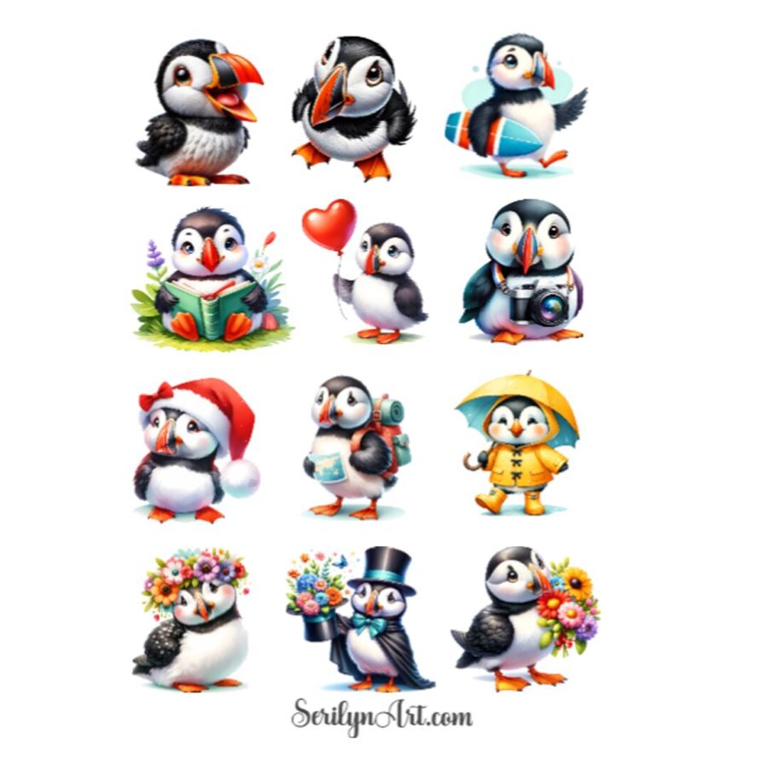 Sticker Sheet Cartoon Puffins for Bullet Journal, Scrapbooking ...