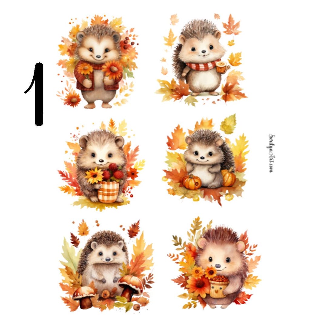 Sticker Sheet Autumn Hedgehogs Themed for Bullet Journal, Scrapbooking ...